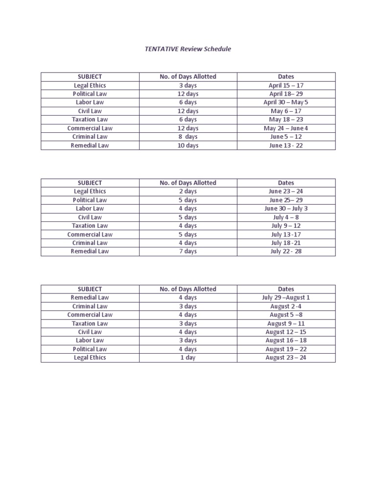 Law Review Schedule Overview | PDF