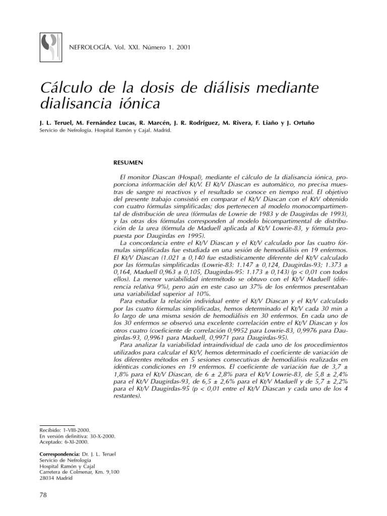 Formula KTV | PDF | Diálisis | Medicina