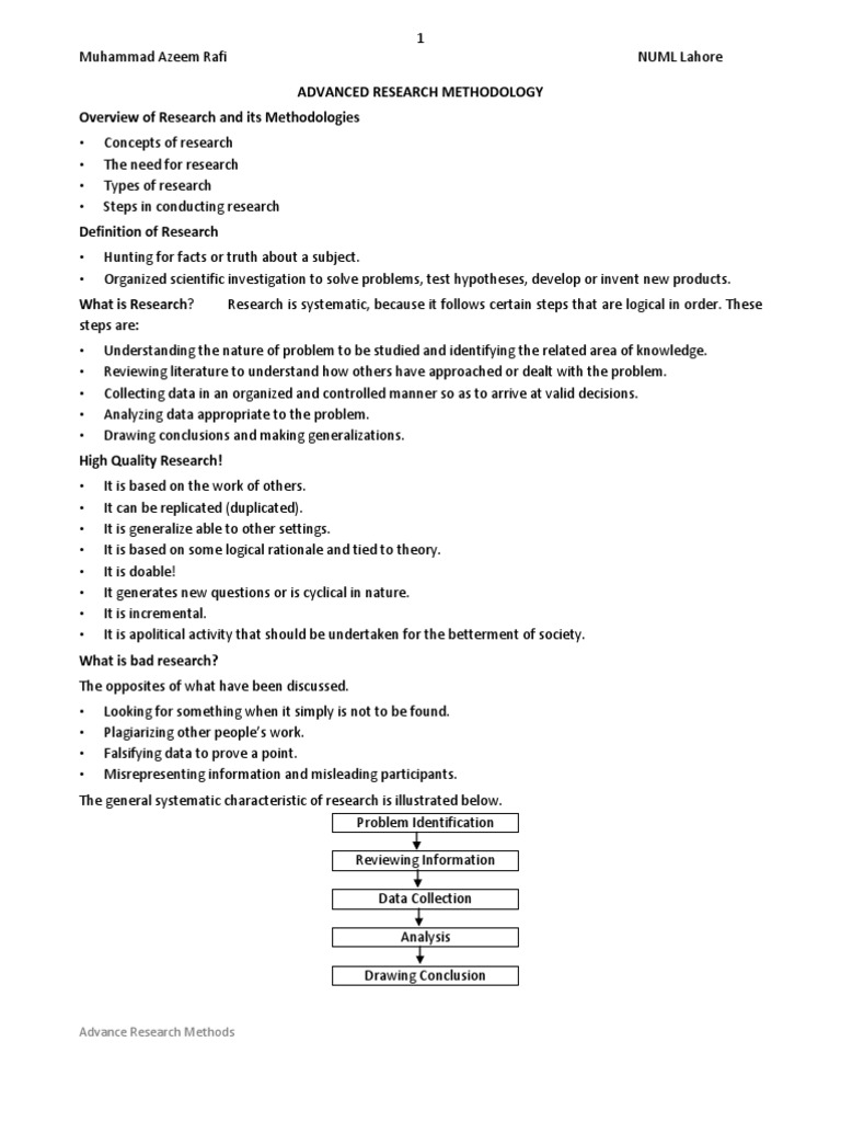 Advance Research Methods | PDF | Hypothesis | Validity (Statistics)
