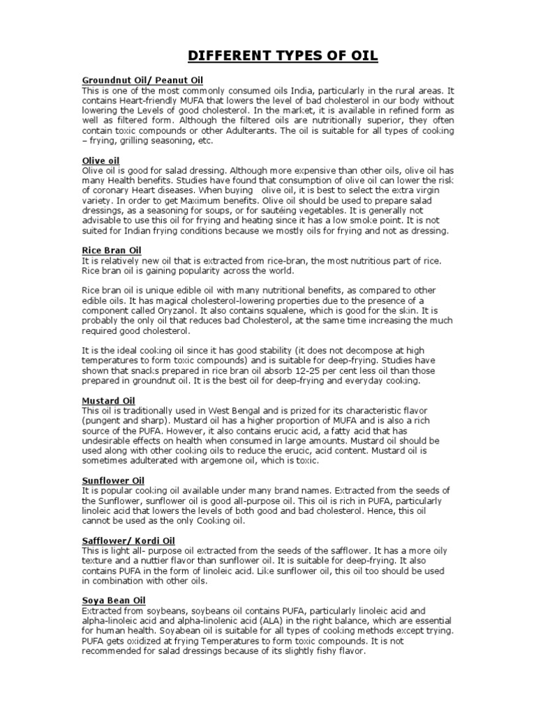 Different Types Oils | PDF