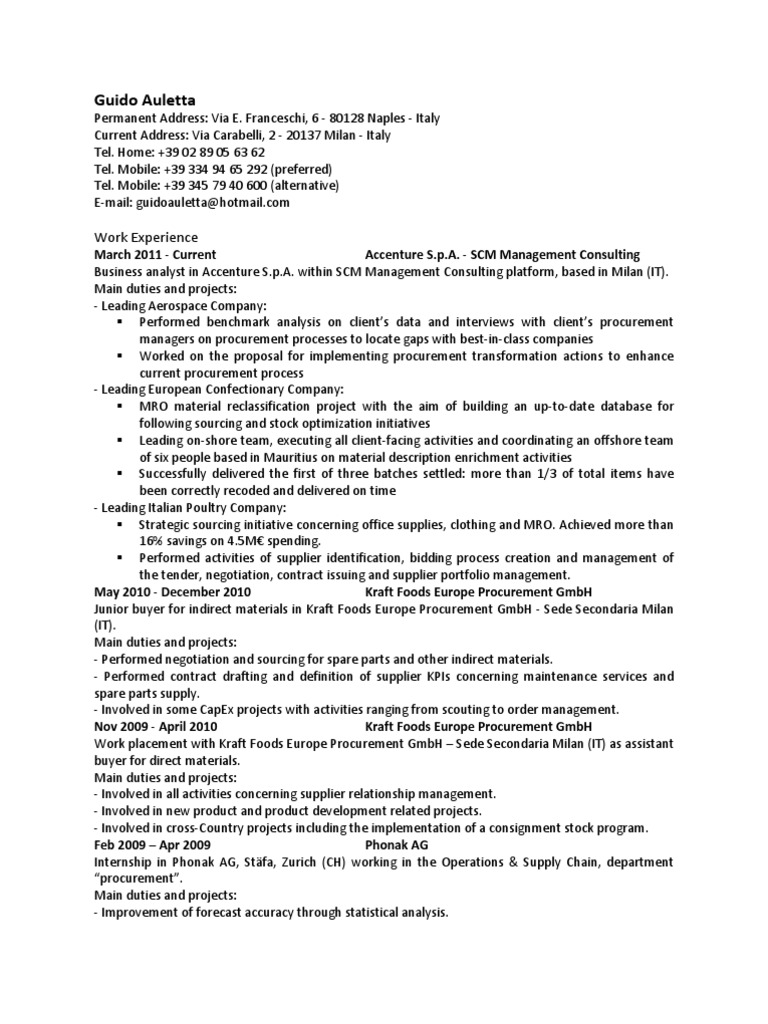 Guido Auletta: Work Experience | PDF | Procurement | Driver's License