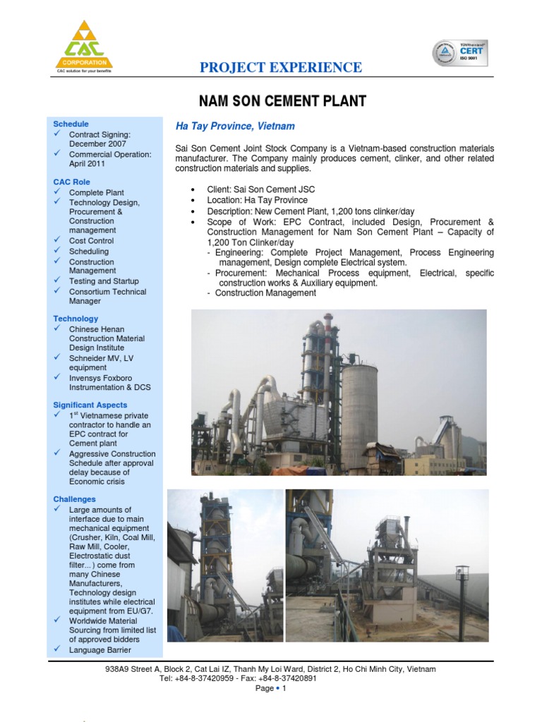 CAC Project Reference Sheets - 2 | PDF | Vietnam | Cement