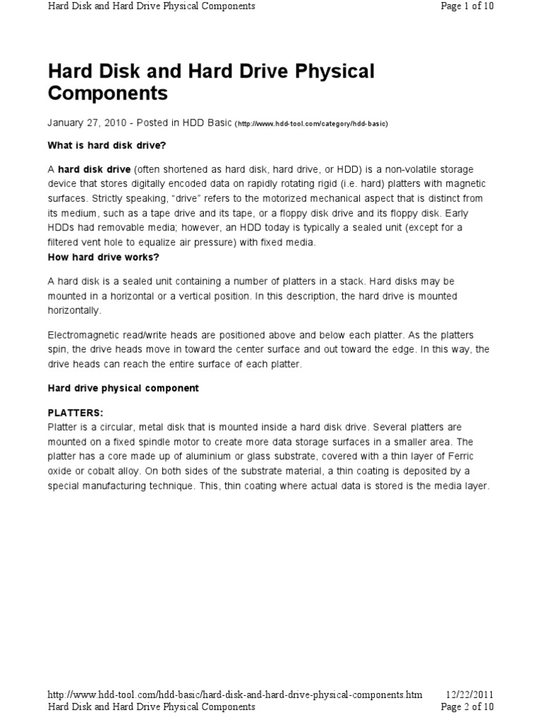 Hard Disk and Hard Drive Physical Structure | PDF | Hard Disk Drive ...