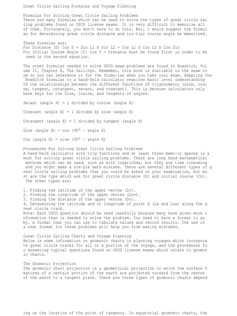 Great Circle Sailing Formulas and Voyage Planning | Trigonometric ...