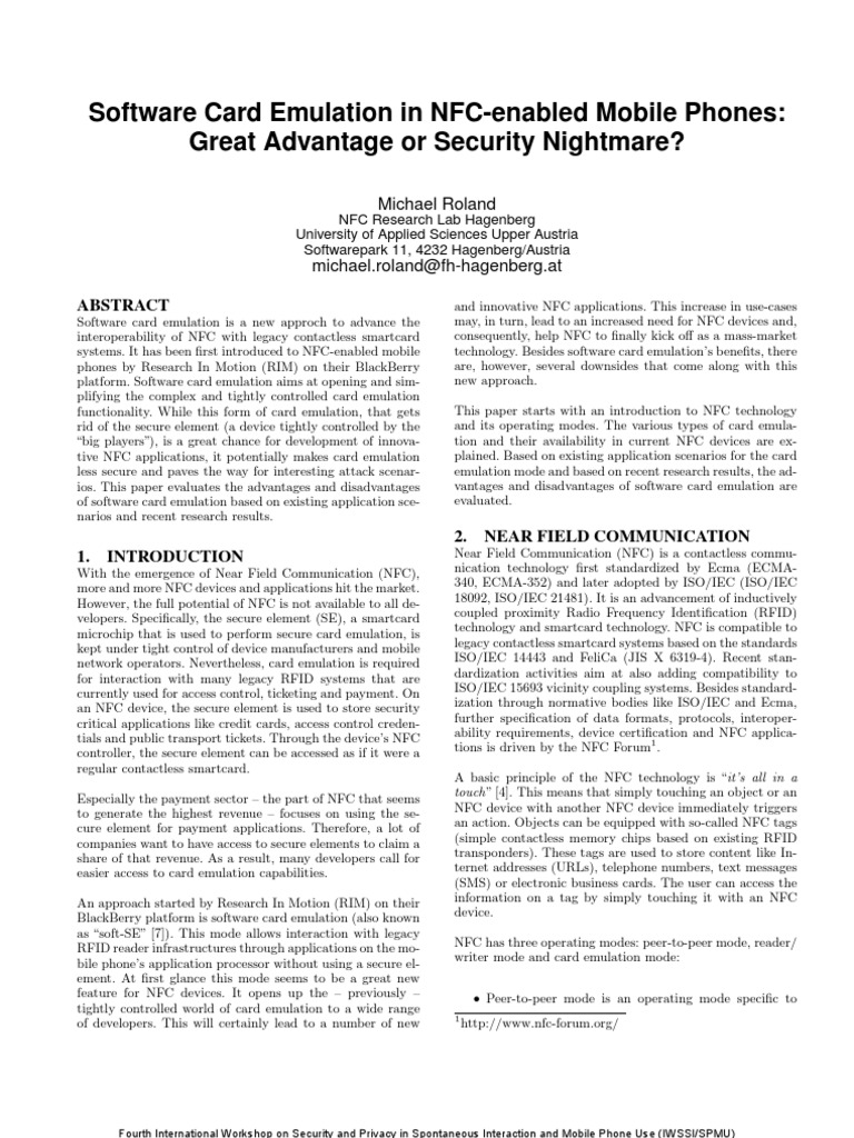 Software Card Emulation in NFC-enabled Mobile Phones: Great Advantage ...