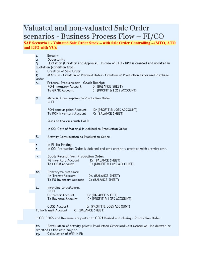 Valuated and Non-Valuated Sale Order Scenarios - Business Process Flow ...