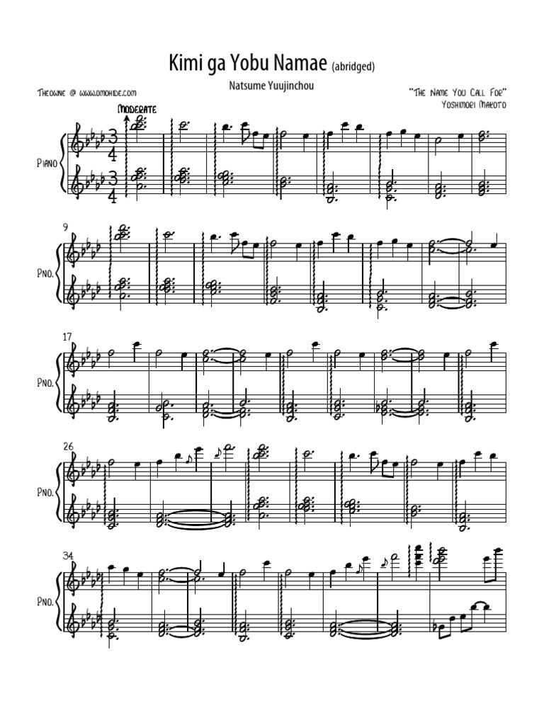 Kimi ga Yobu Namae Piano Sheet | PDF