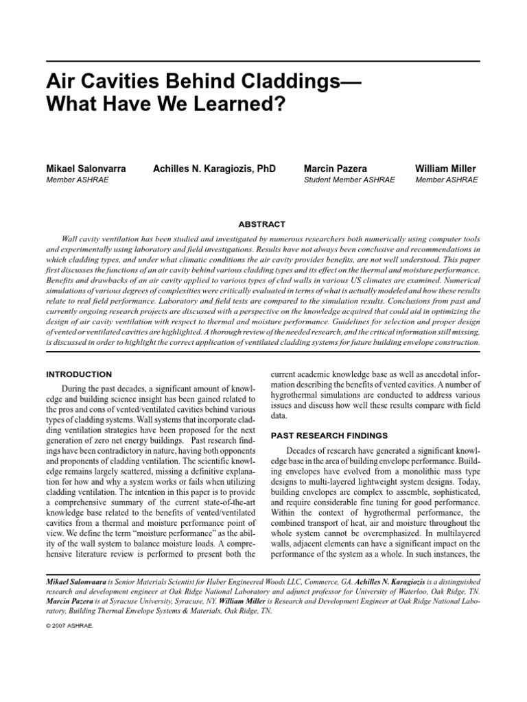 Air Cavities Behind Claddings - What Have We Learned? | PDF | Wall ...