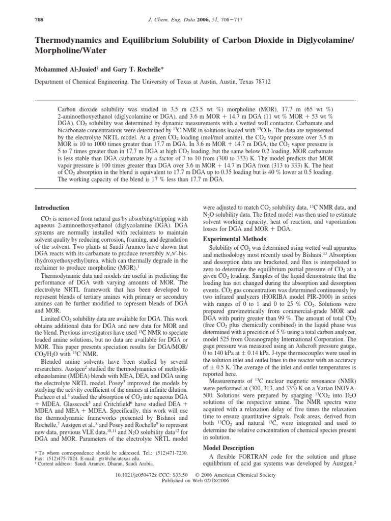 Thermodynamics and Equilibrium Solubility of Carbon Dioxide in ...