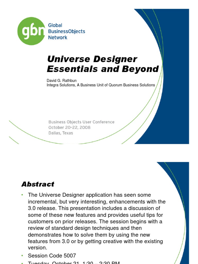 Universe Designer Essentials and Beyond | PDF | Database Index | Oracle ...