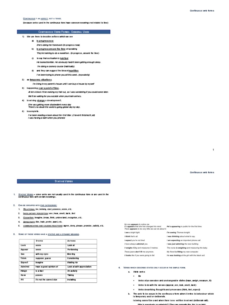 Continuous Verb Forms | PDF | Verb | Grammar