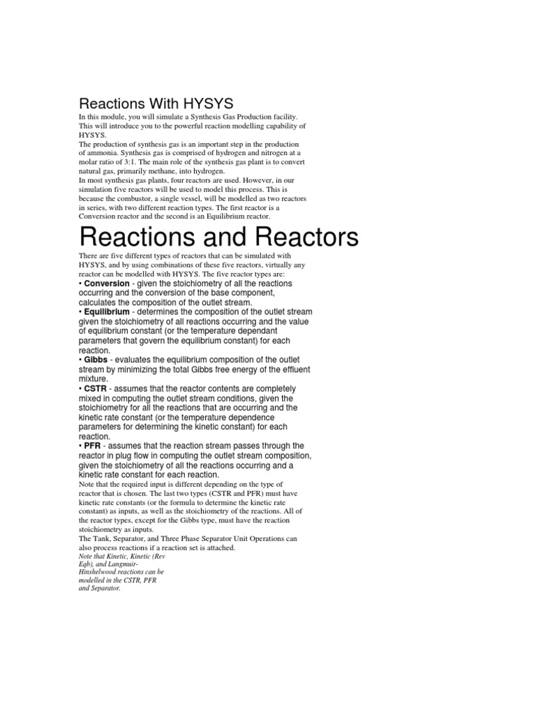 Hysys Modelling Reactions With Hysys | PDF | Chemical Reactor ...