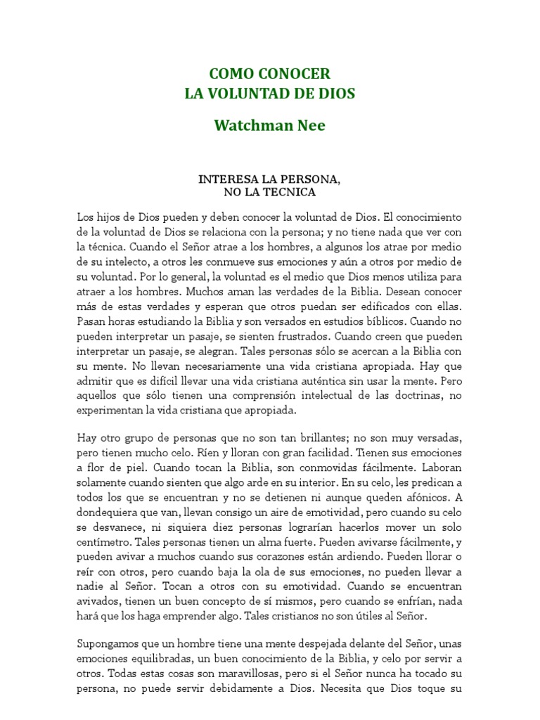 Como Conocer La Voluntad de Dios. Watchman Nee | PDF | Alma | Conocimiento
