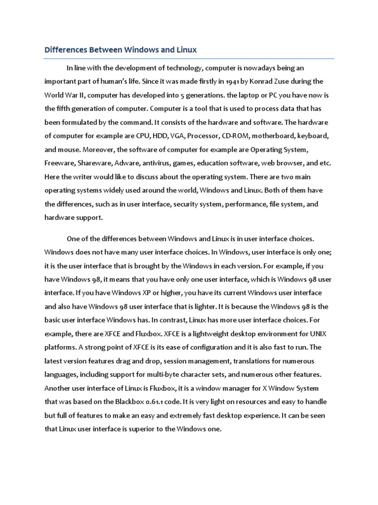 Differences Between Windows and Linux | PDF | File System | Operating System