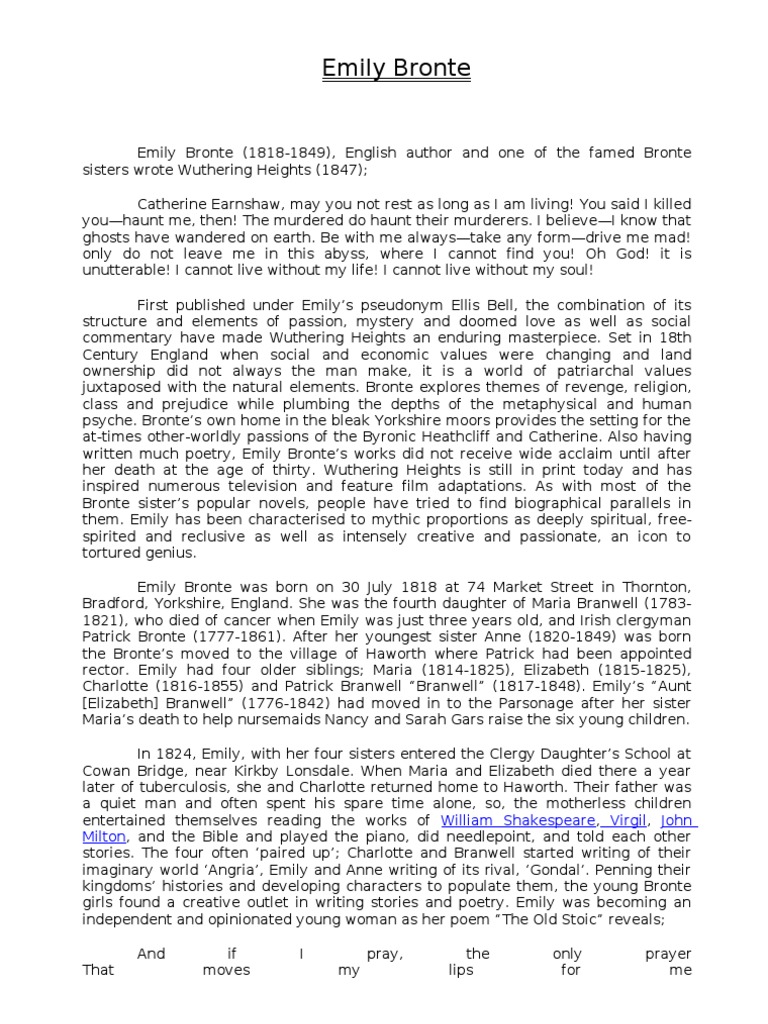 Emily Bronte Biography | PDF | Emily Brontë | Charlotte Brontë