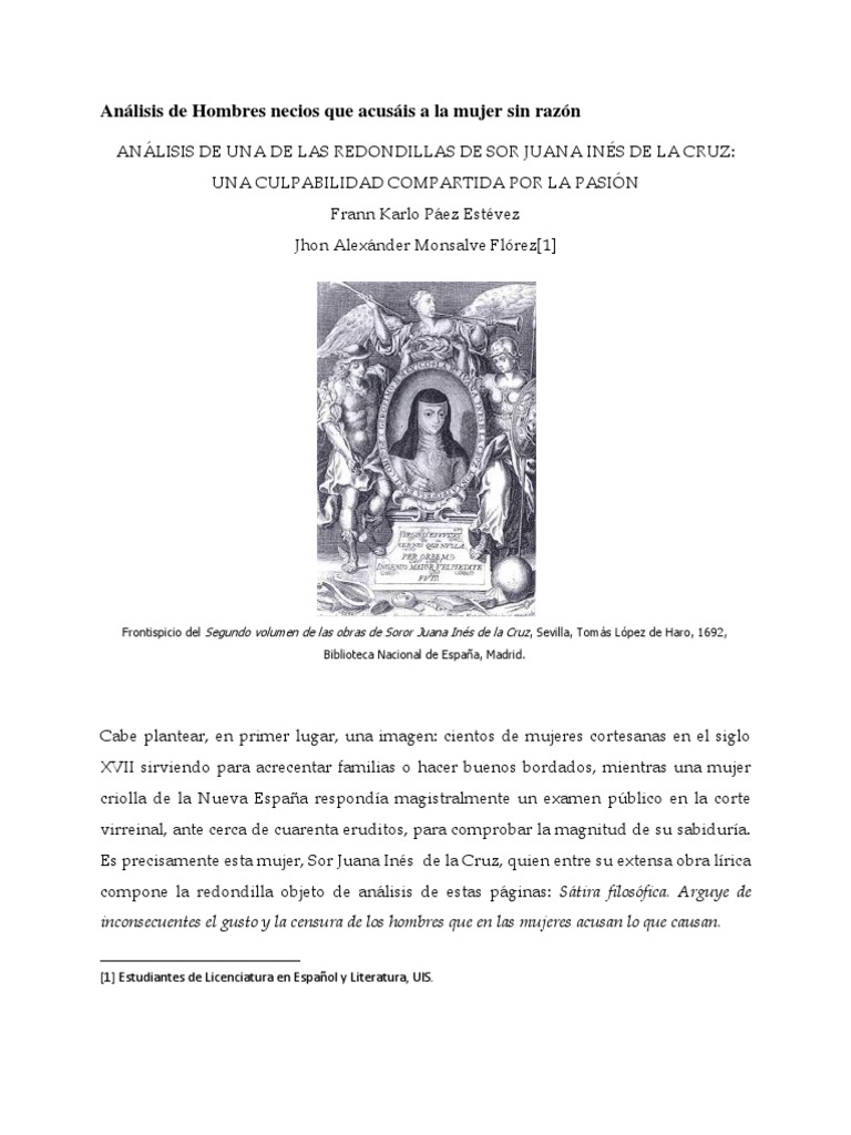 Análisis de Hombres Necios Que Acusáis A La Mujer Sin Razón | PDF ...