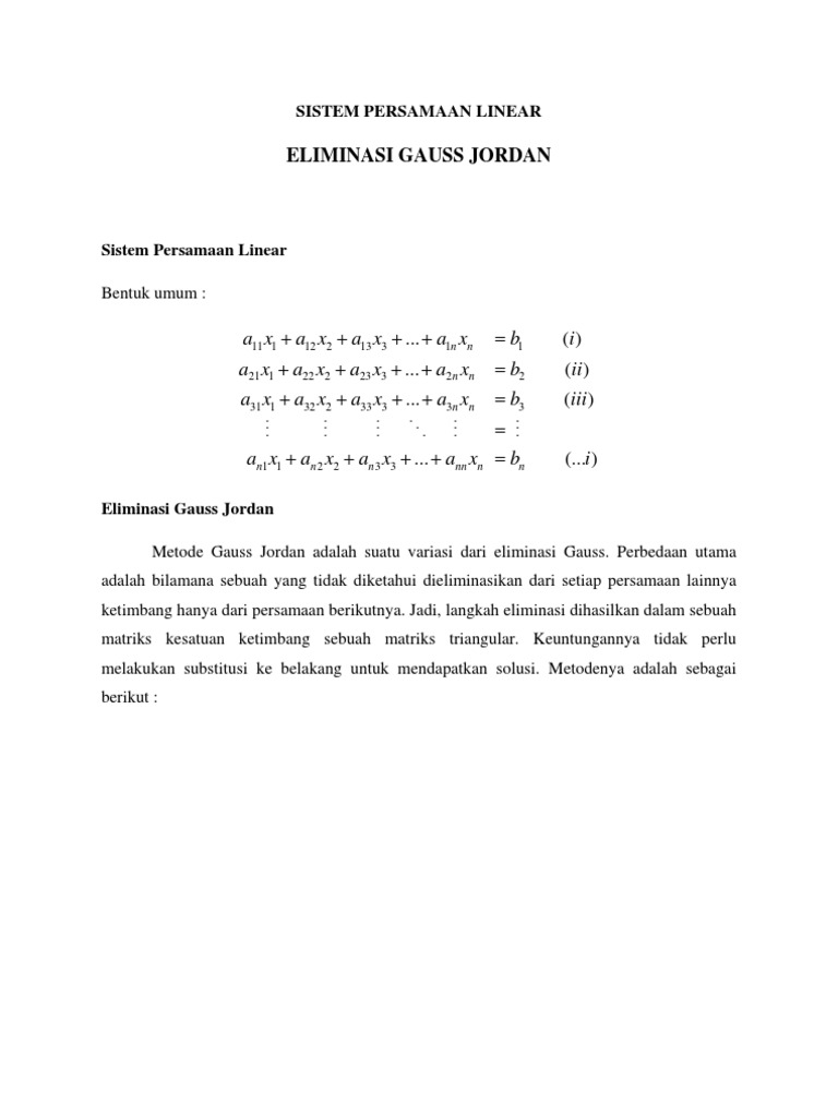 Eliminasi Gauss Jordan | PDF | Metode & Bahan Ajar | Komputer