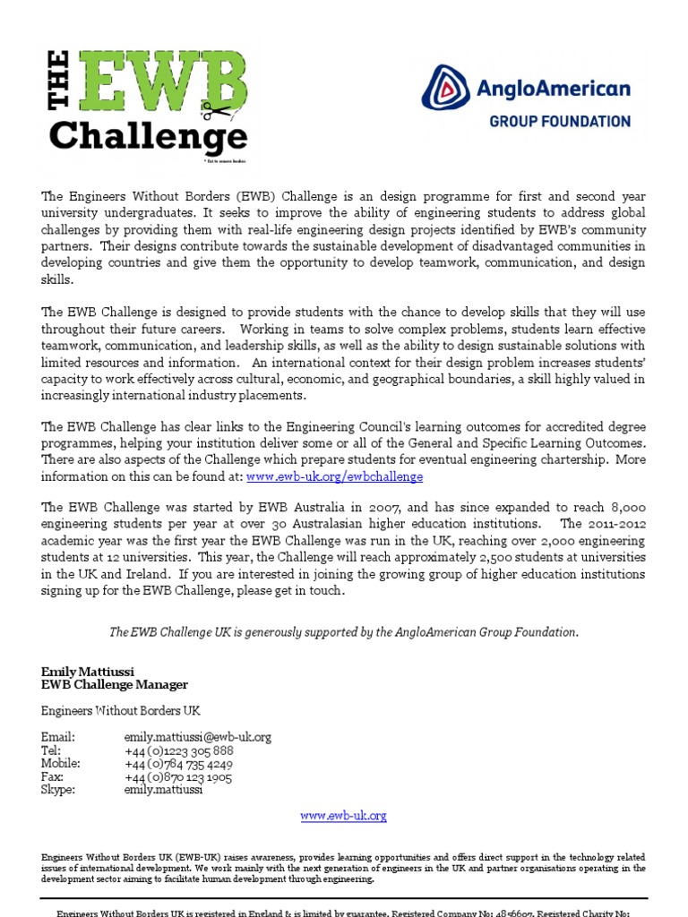 EWB Challenge Overview | PDF | University | United Kingdom