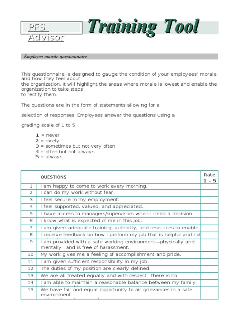 Employee Morale Questionnaire | PDF | Morale | Employment