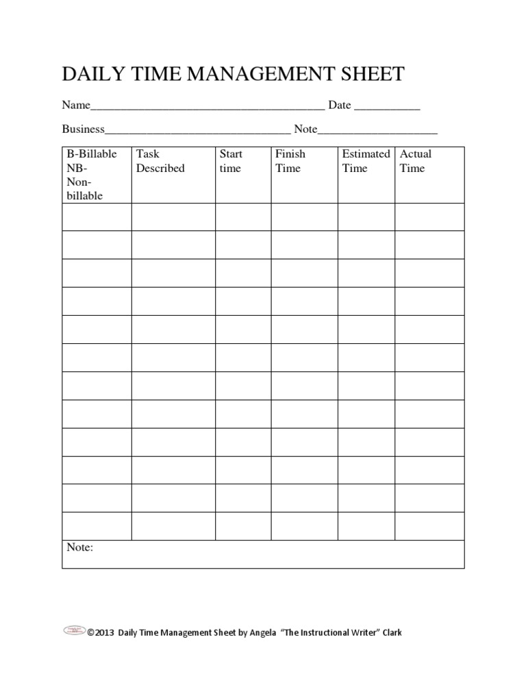 Time Management Daily Tracking Sheet | PDF