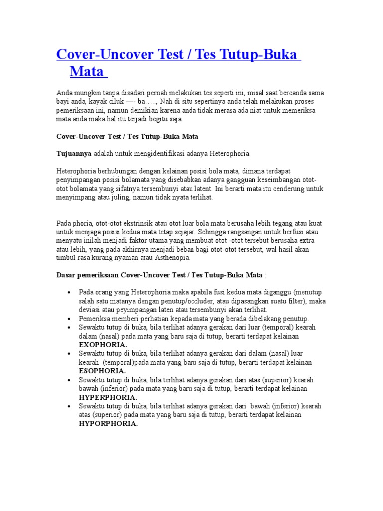 Cover Uncover Test | PDF