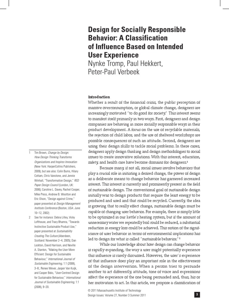 Design For Socially Responsible Behavior - Nynke Tromp, P Hekkert, PP ...