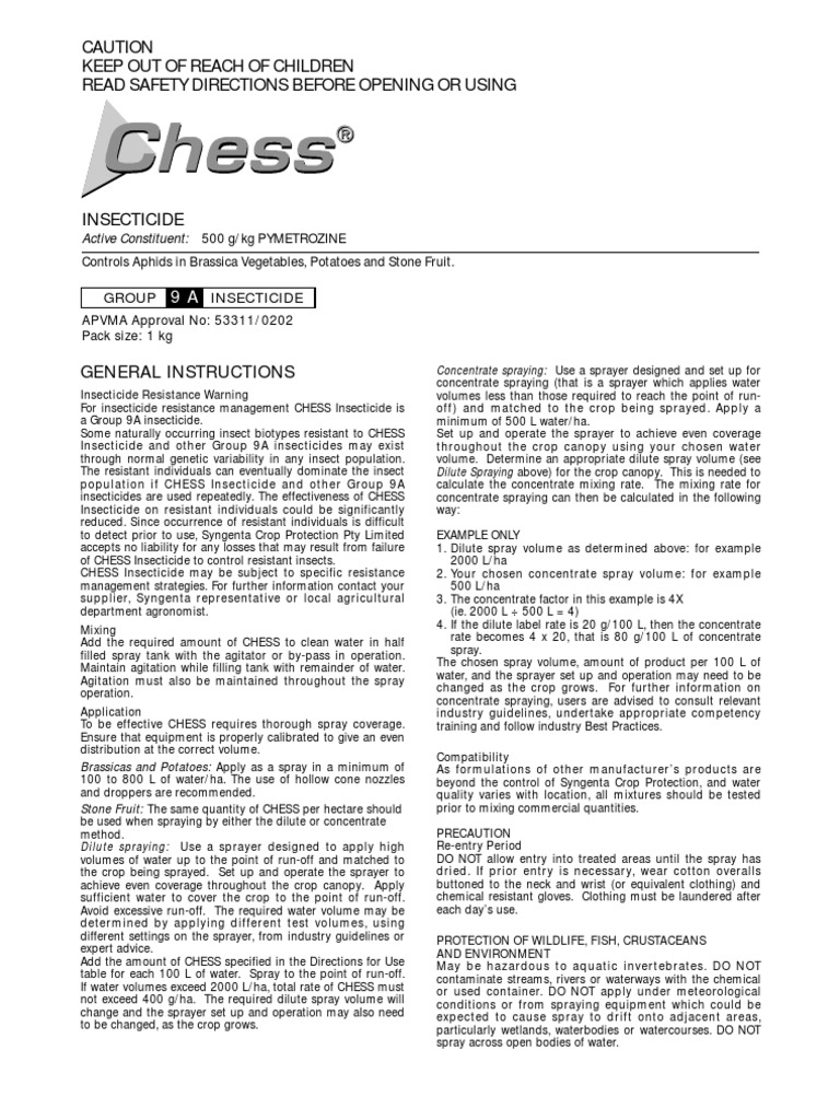 Chess Insecticide Label | PDF | Insecticide | Cabbage