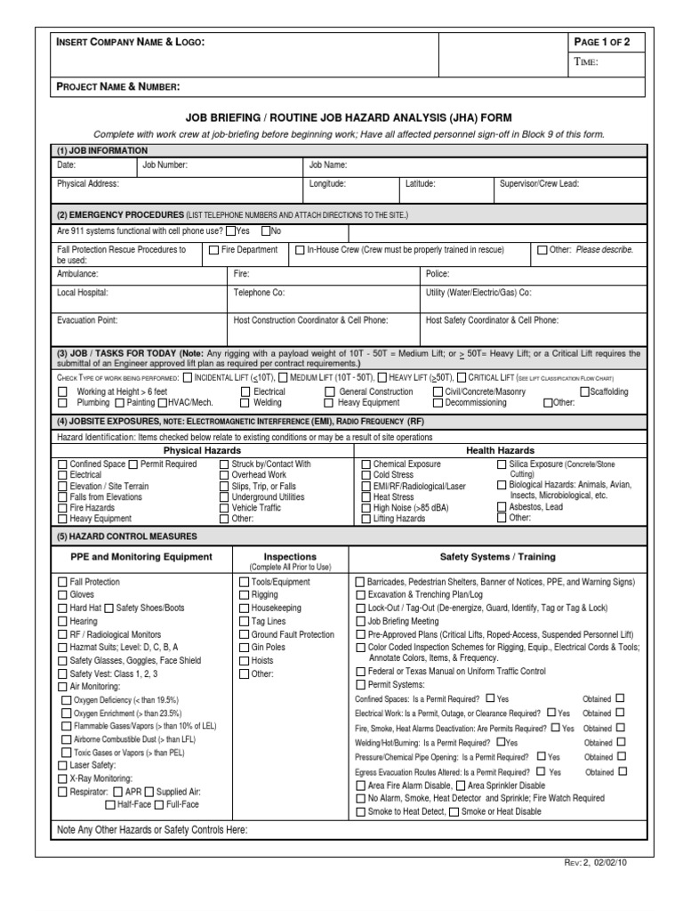 Contractor Routine Jha Job Brief Feb 0210 | PDF | Elevator | Personal ...