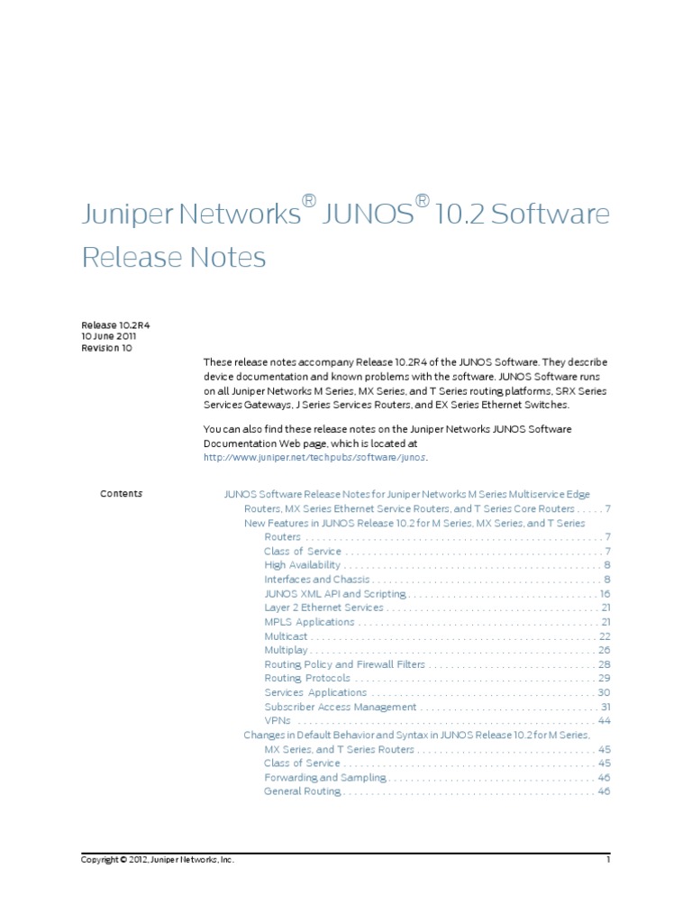 Junos Release Notes 10.2 | PDF | Router (Computing) | Computer Network