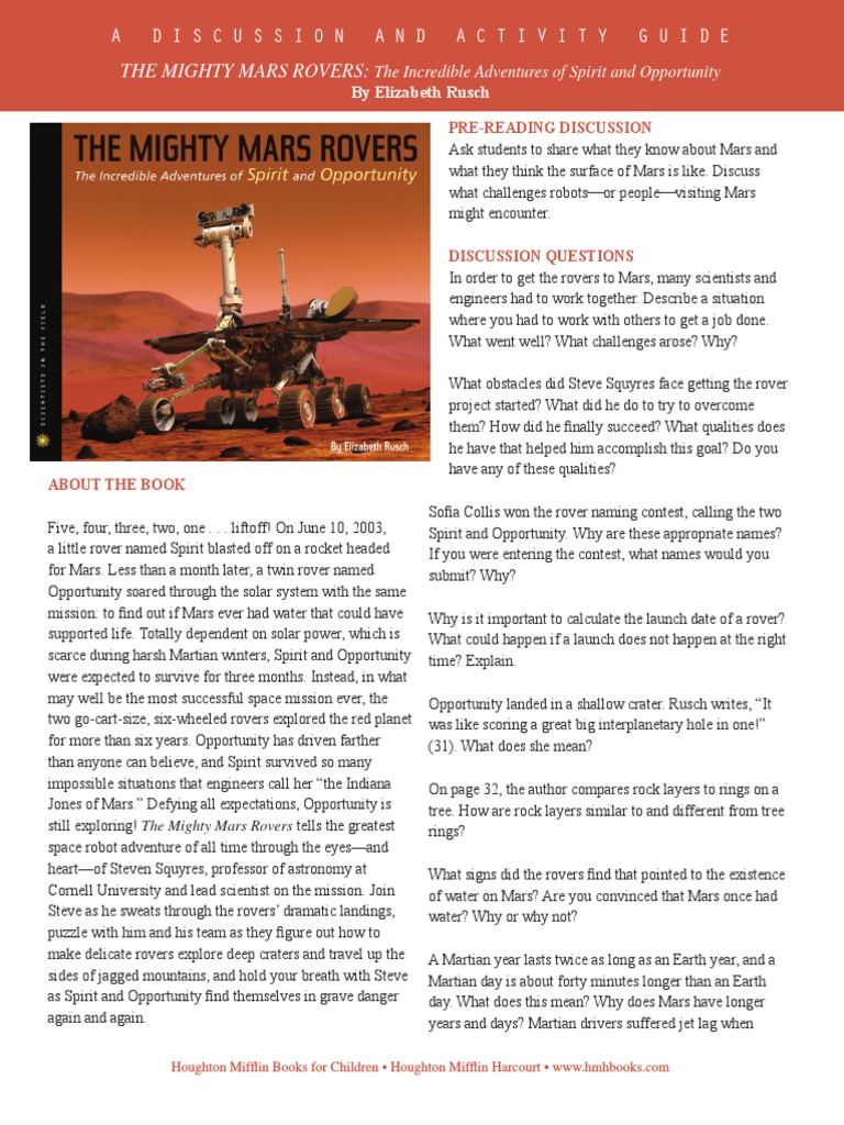 The Mighty Mars Rover Discussion Guide | Rover (Space Exploration) | Mars