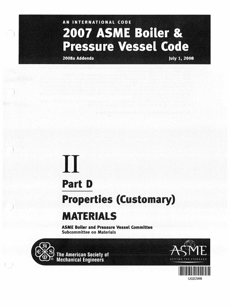 ASME II Part D Properties Customary MATERIALS 2008a Addenda | PDF