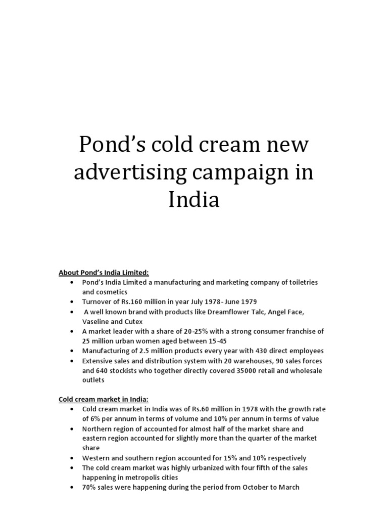 Pond's Old Marketing Campaign | PDF | Advertising | Retail