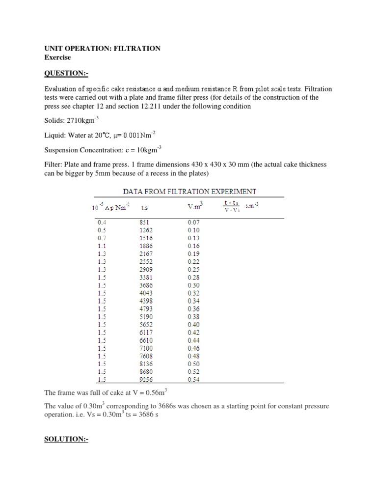 Filtration Unit Operation Analysis | PDF