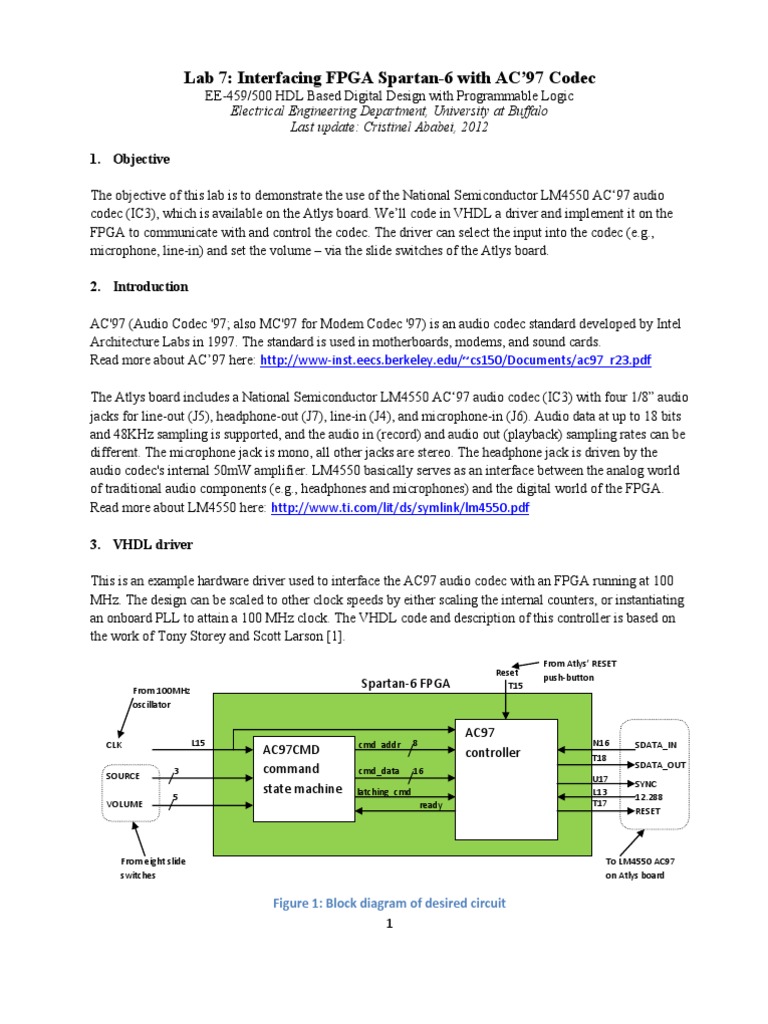 Lab7 Audio Ac97 | PDF | Vhdl | Audio Electronics