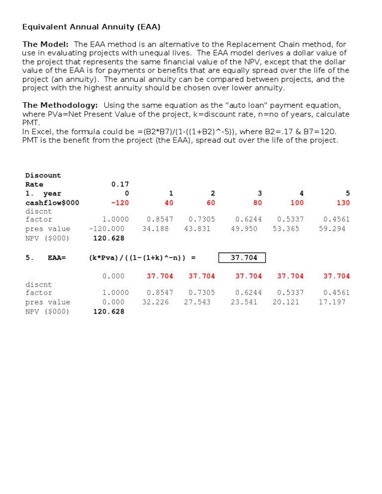 Equivalent Annual Annuity (EAA) The Model: The EAA Method Is An ...