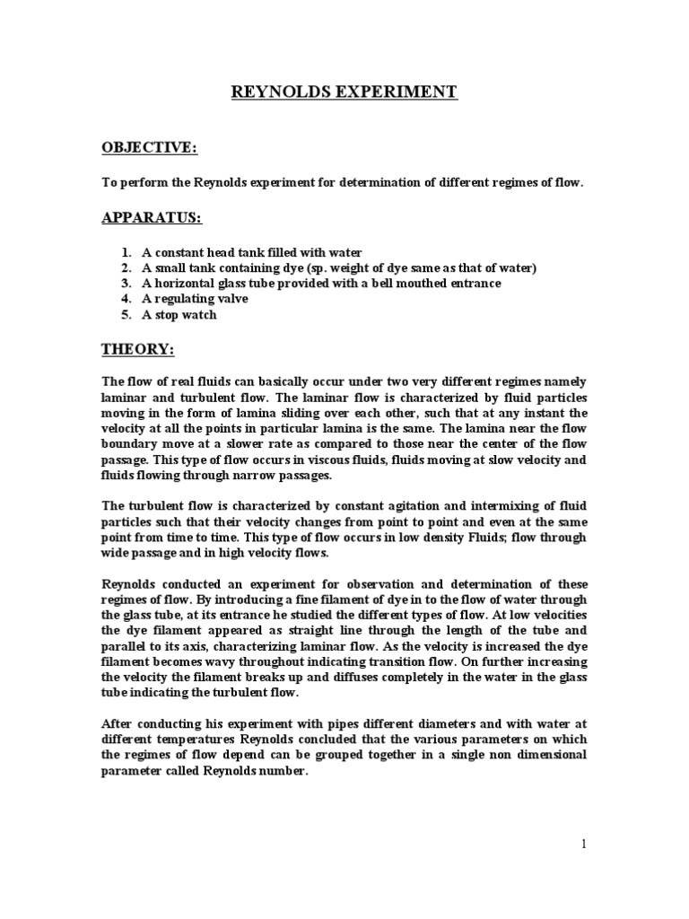 Reynolds Experiment | PDF | Reynolds Number | Fluid Dynamics