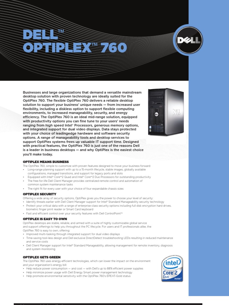 Optiplex 760 Spec Sheet en | PDF | Desktop Computer | Office Equipment