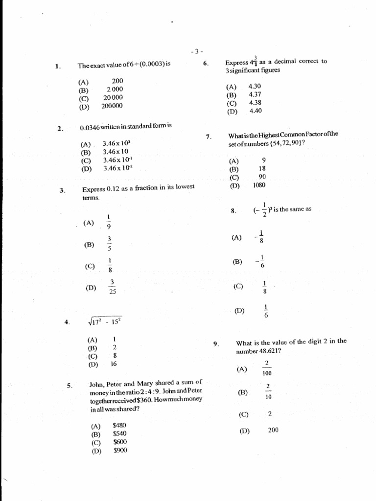 Cxc Maths 2012 Multiple Choice One Pdf Elementary Geometry Geometry