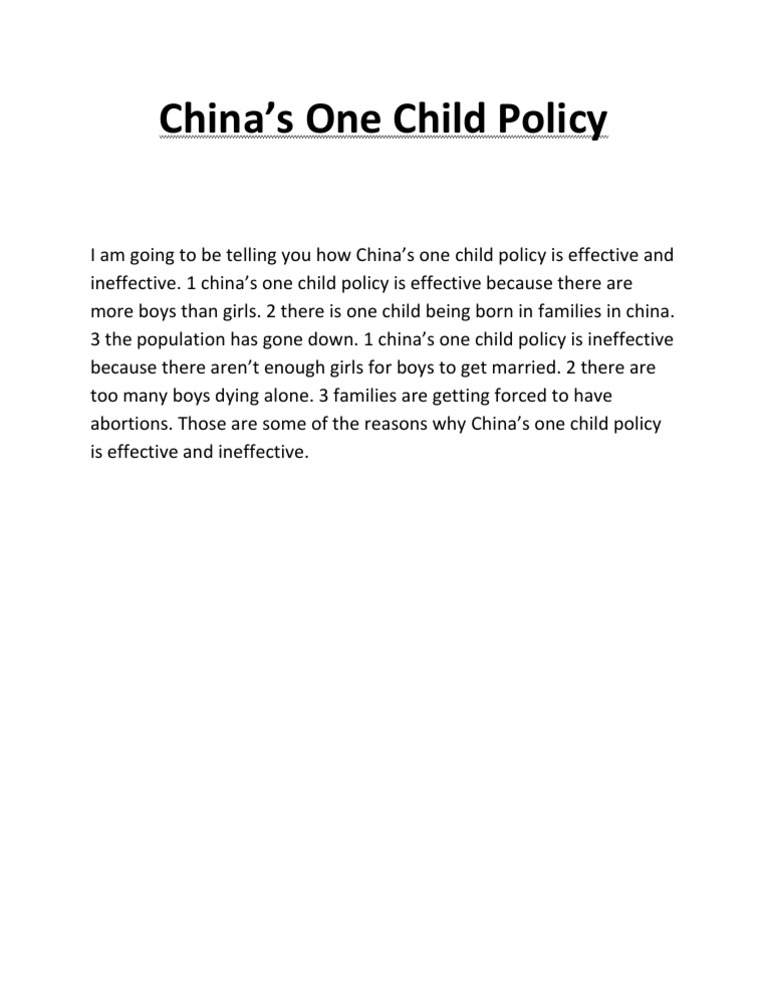 Evaluating China's One Child Policy | PDF