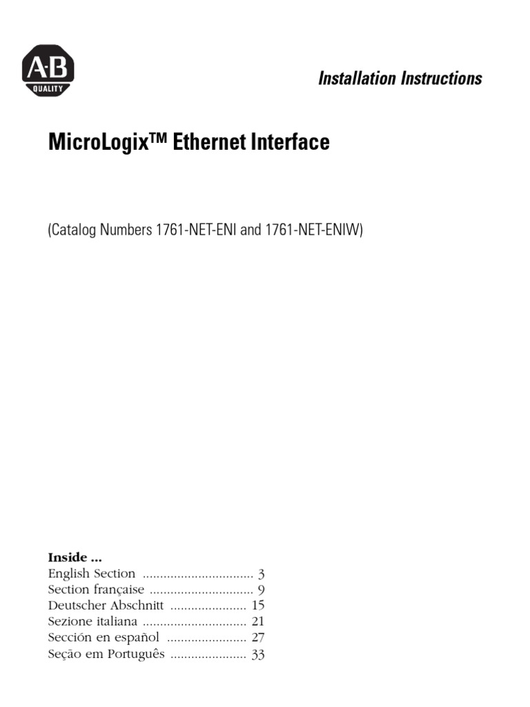 Ethernet Interface 1761 Net Eni | PDF | Electrical Connector | Automation