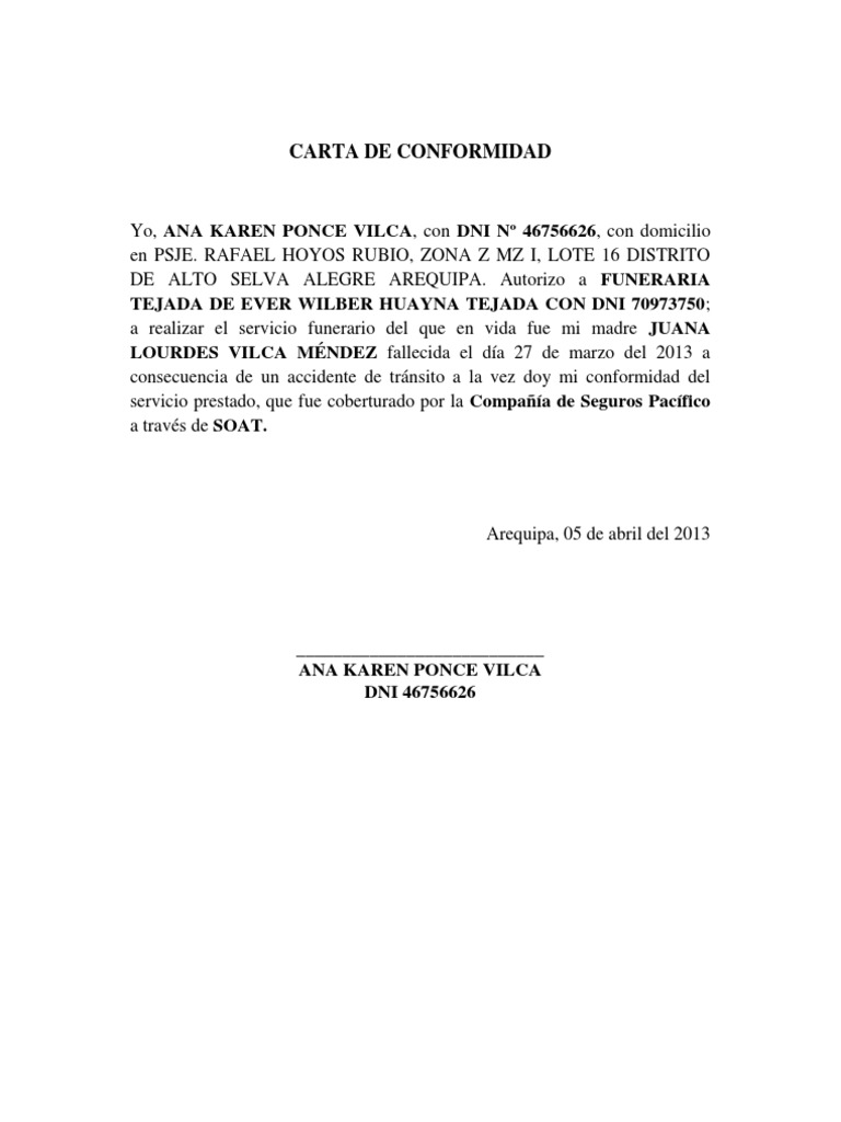 Carta de Conformidad
