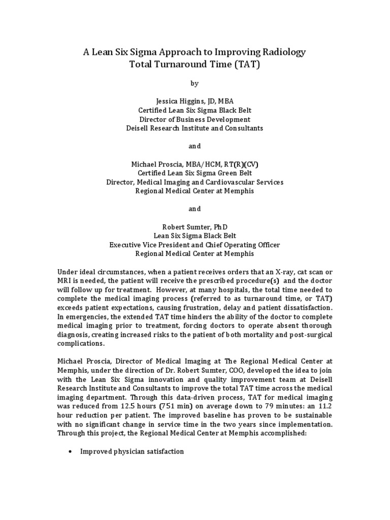 A Lean Six Sigma Approach To Improving Radiology Total Turn Around Time ...