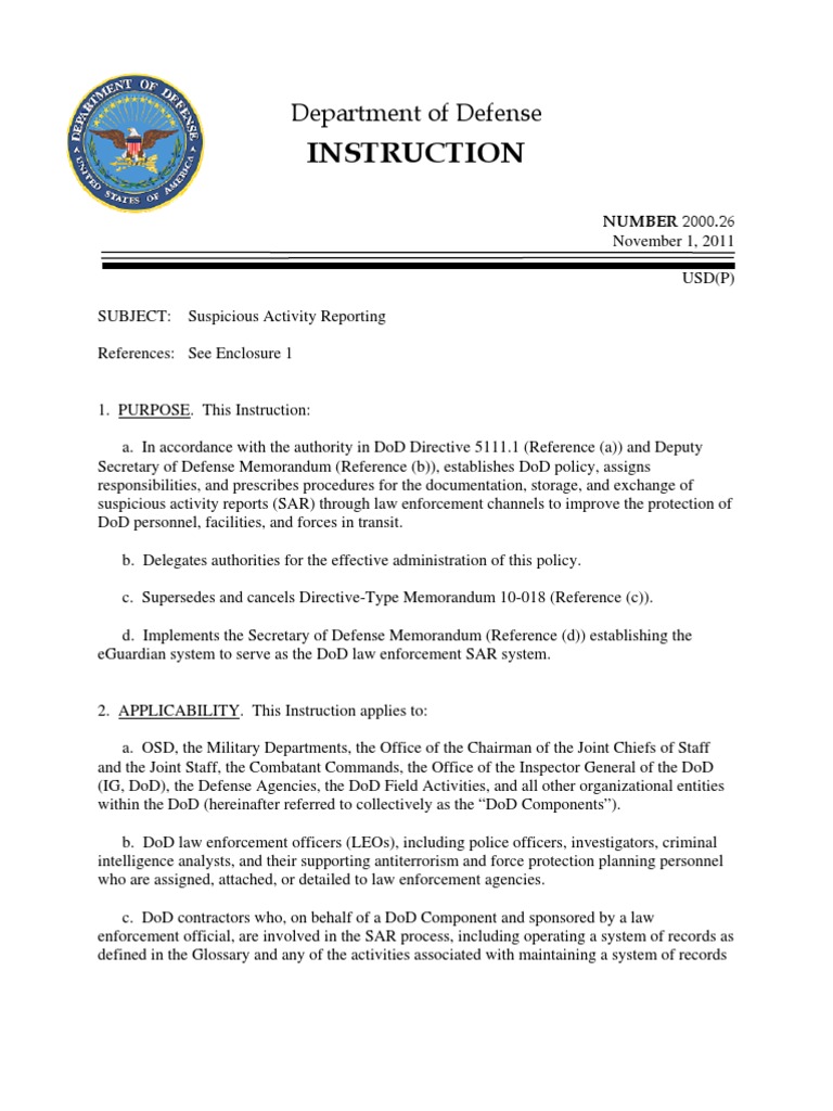 DoD Suspicious Activity Reporting Policy | PDF | United States ...