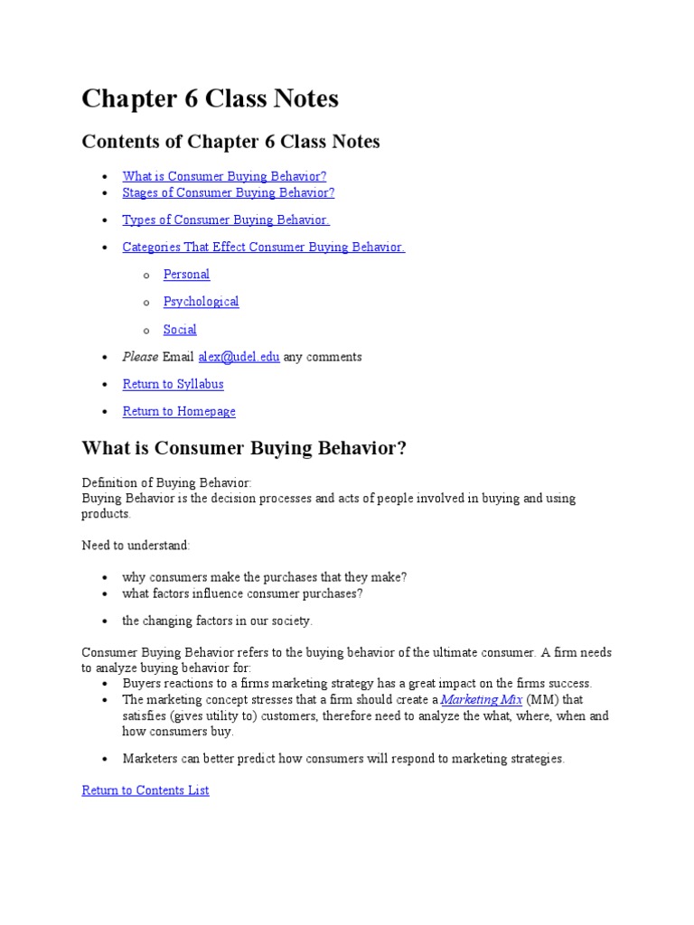 Chapter 6 Class Notes | PDF | Consumer Behaviour | Behavior