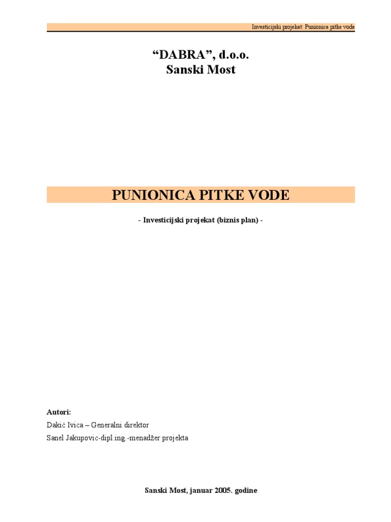 Investicioni Proj Fabrika Pitke Vode | PDF