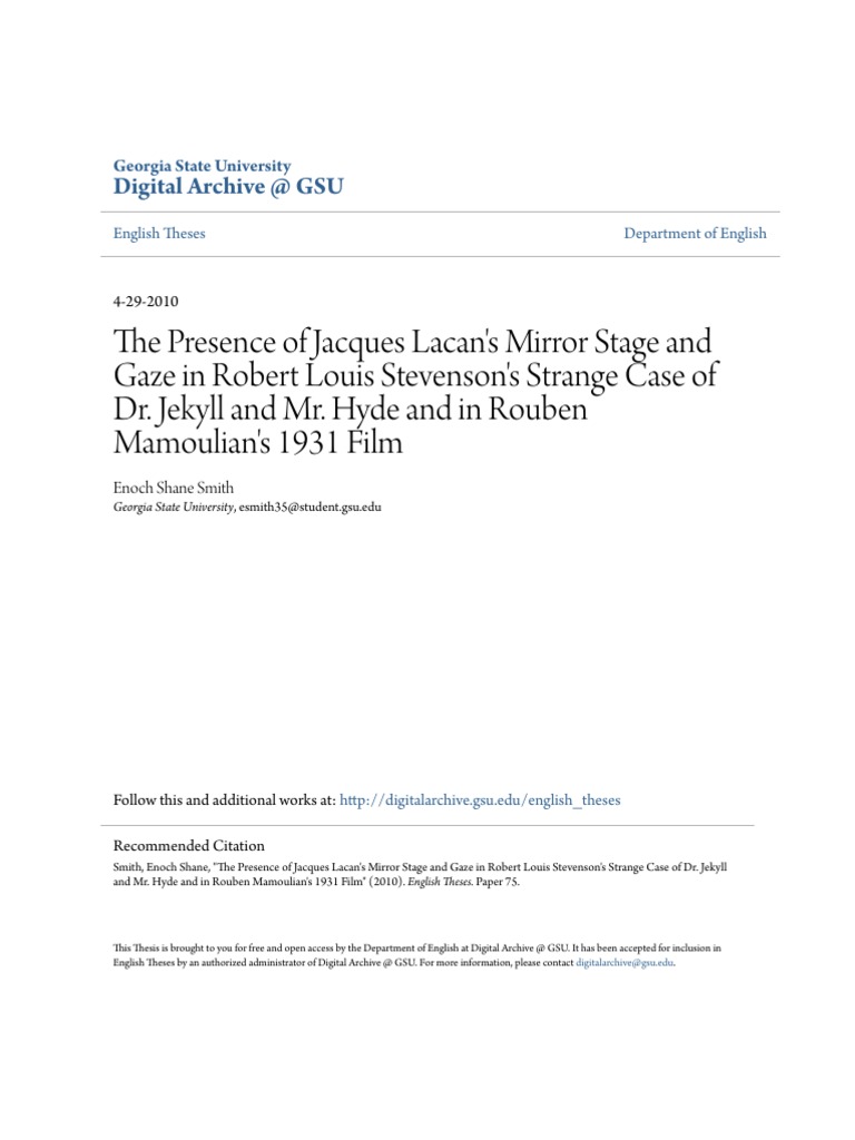 The Presence of Jacques Lacans Mirror Stage and Gaze in Robert L | PDF ...