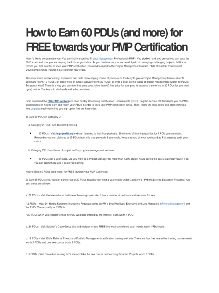 How To Earn 60 PDUs | PDF | Project Management Professional | Business