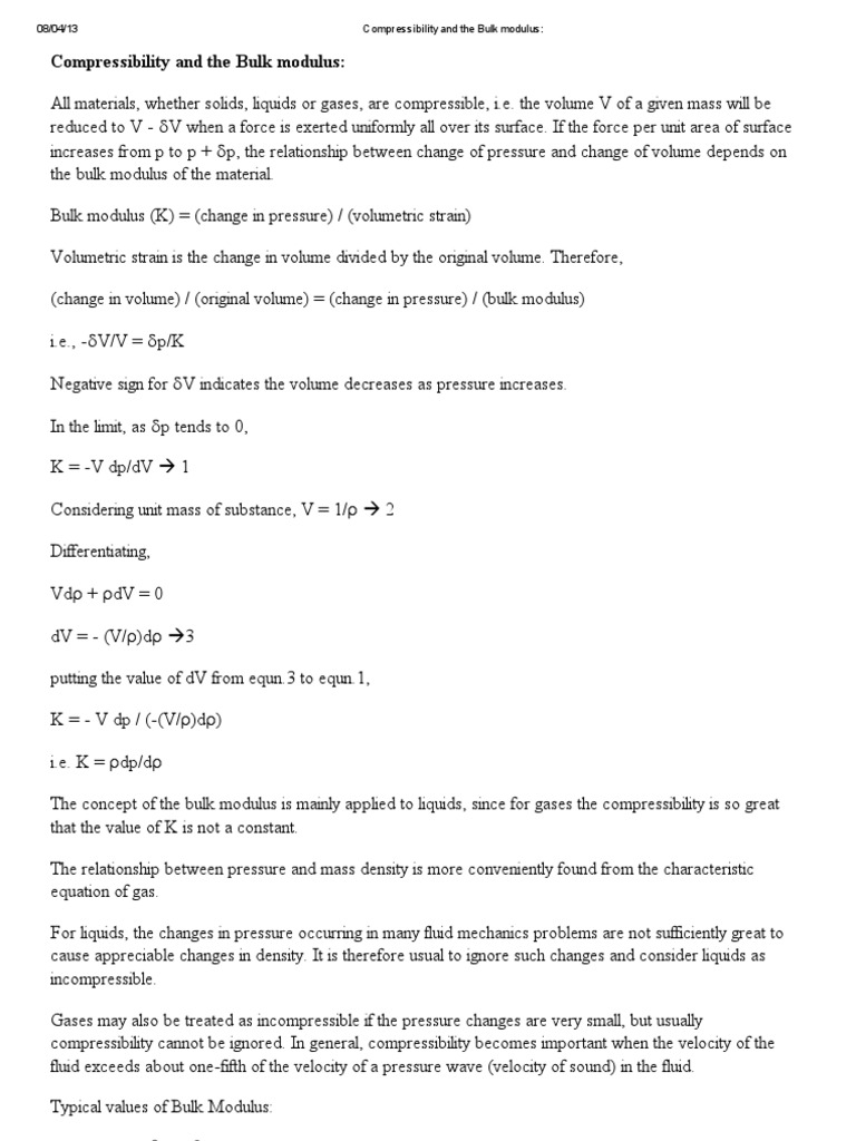 Bulk Modulus and Compressibility Explained | PDF