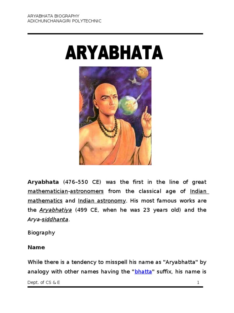 Aryabhata (476-550 CE) Was The First in The Line of Great | PDF ...