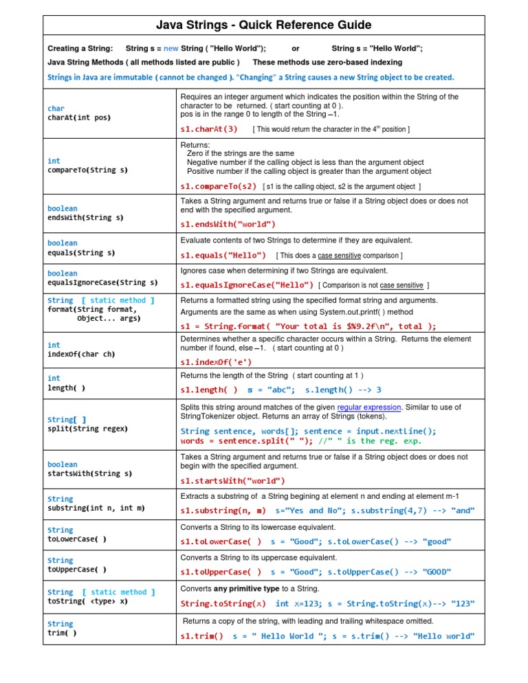 Java Strings Quick Reference | PDF | String (Computer Science ...